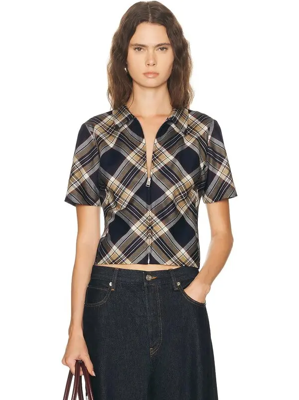 FRAME X Amelia Gray Checkmate Top - Navy Multi