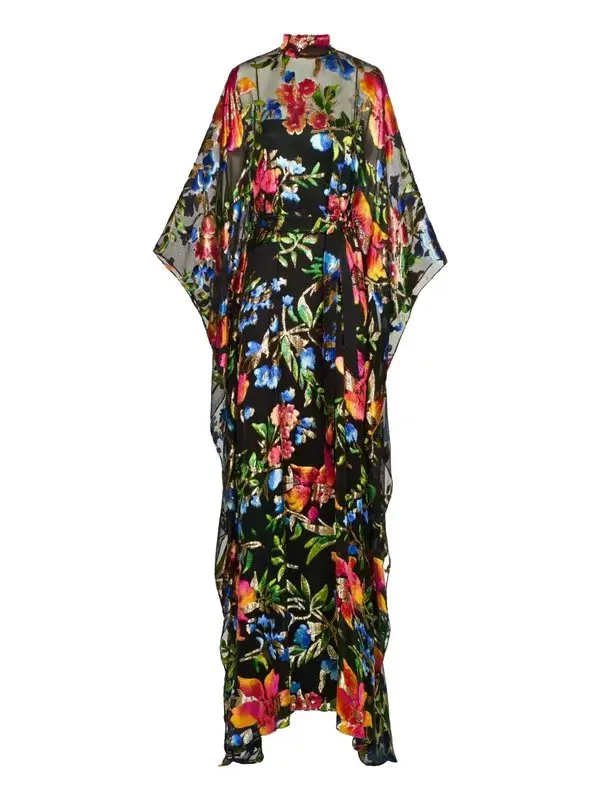 TALLER MARMO Theda Floral Maxi Kaftan - Black