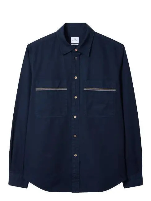 Paul Smith Navy Cotton-twill Shirt With 'stitch Stripe' Embroidery - Blue