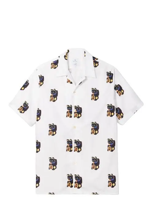 Paul Smith Lucky Cat' Print Short-sleeve Shirt - White