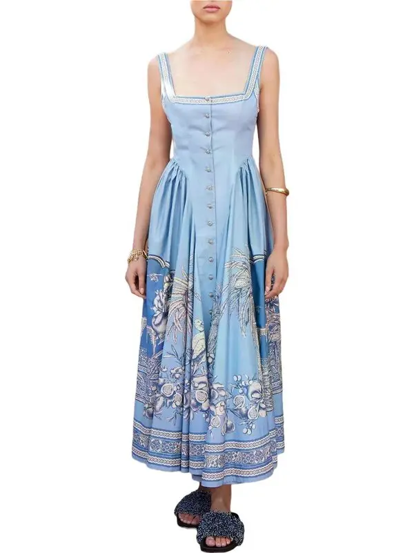 ALEMAIS Villa Romantica Floral Midi Dress - Blue