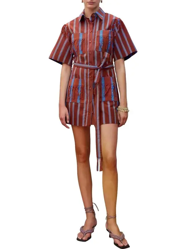 ALEMAIS Noura Striped Fringe Mini Dress - Brown