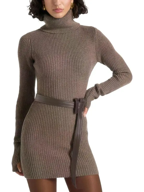 Manière De Voir Kalia Turtleneck Belted Knitted Mini Dress - Brown
