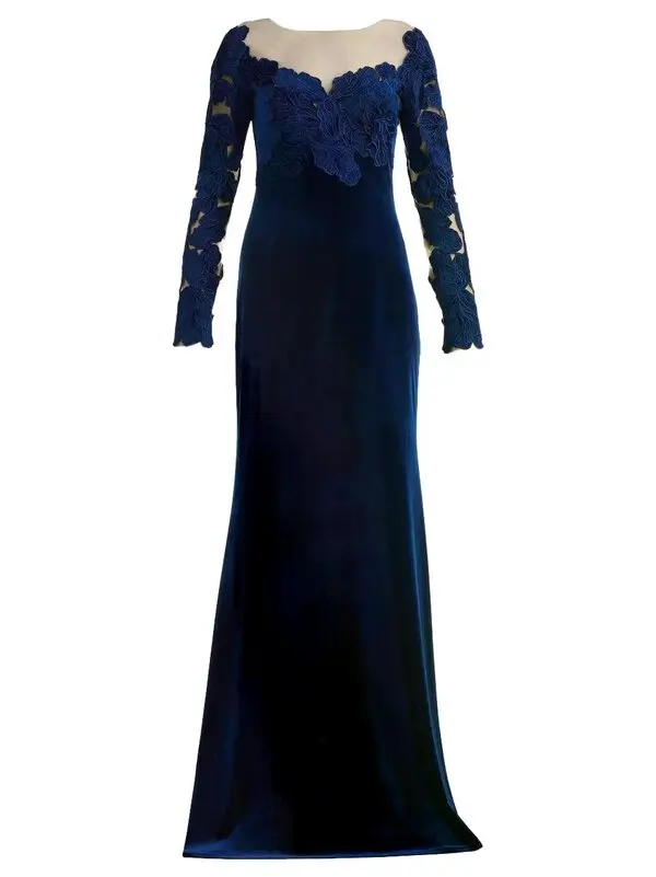 Tadashi Shoji Floral-detailed Long-sleeved Maxi Dress - Blue