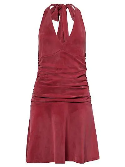 DJERF AVENUE Halterneck Stretch-woven Mini Dress - Burgundy