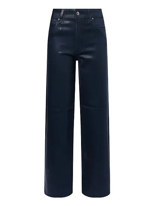 Paige Sasha Wide-leg Coated Stretch-denim Jeans - Navy Seascape Luxe