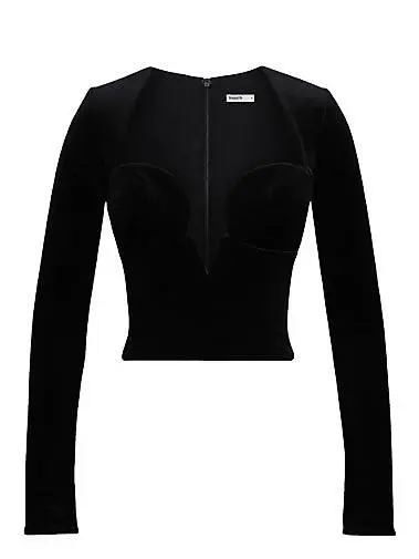 House Of Cb Velvet-jersey Corset Top - Black