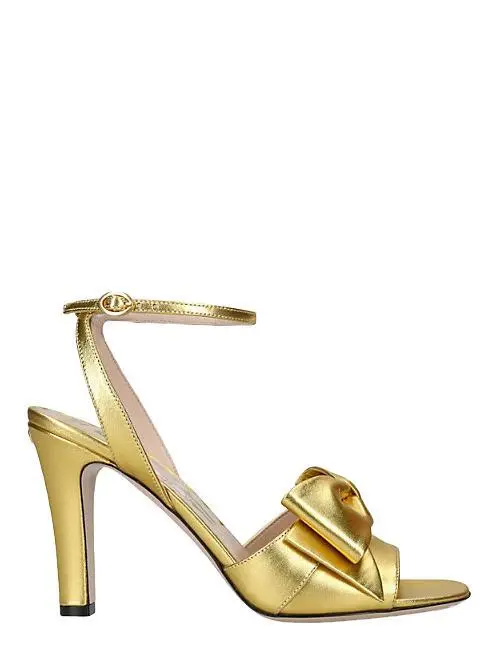 Valentino Garavani Bowow 95 Metallic Leather Heeled Sandals - Gold