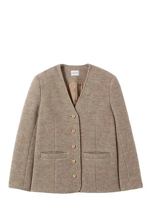 Claudie Pierlot Buttoned V-neck Wool Jacket - Heather Beige