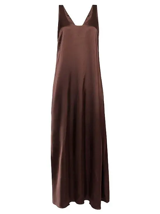 DJERF AVENUE Satin Woven Midi Dress - Dark Mocha