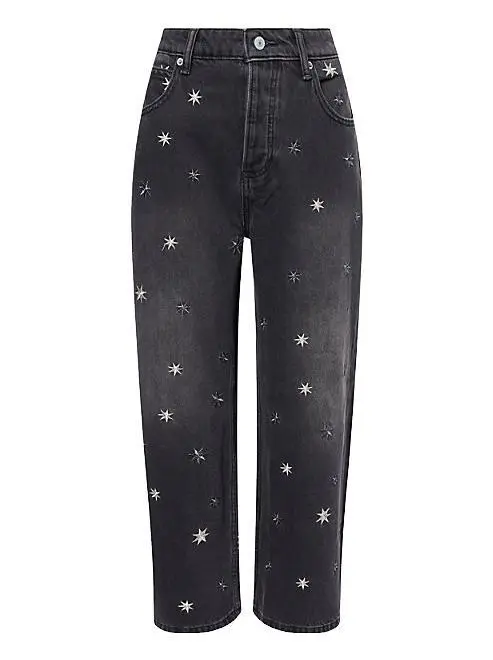 Free People Deep Trance Star-embroidered Boyfriend Denim Jeans - Starry Night