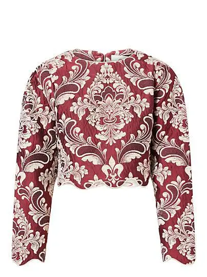 Farm Rio Jacquard Woven Top - Blush Pink + Burgundy