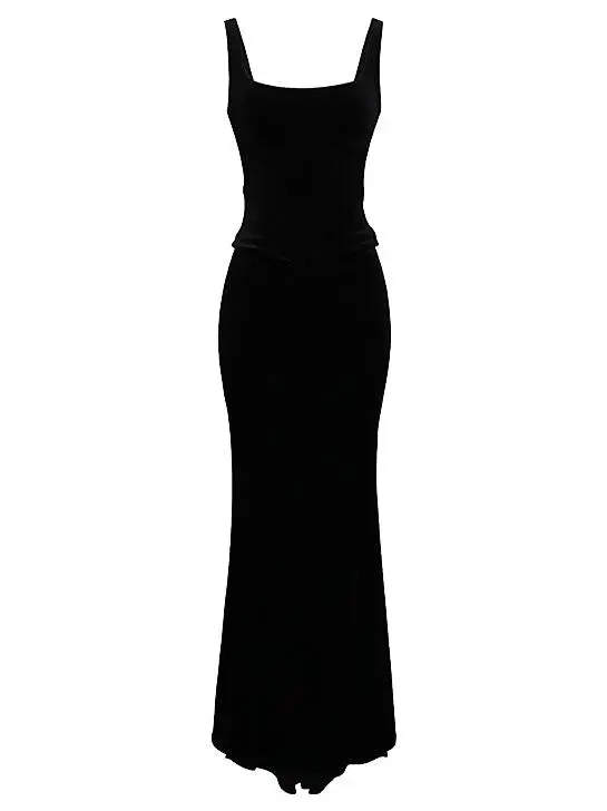House Of Cb Yasmina Corset Velvet-jersey Maxi Dress - Black