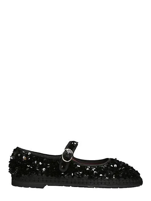 FLABELUS Sequin-embellished Mary Jane Shoes - Black
