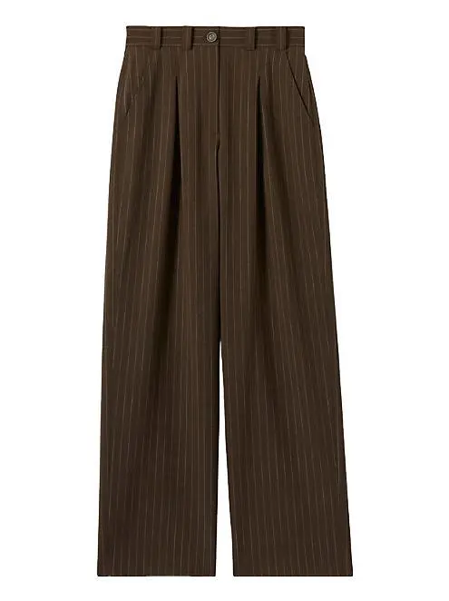 Claudie Pierlot Straight High-rise Stretch Wool-blend Trousers - Brown