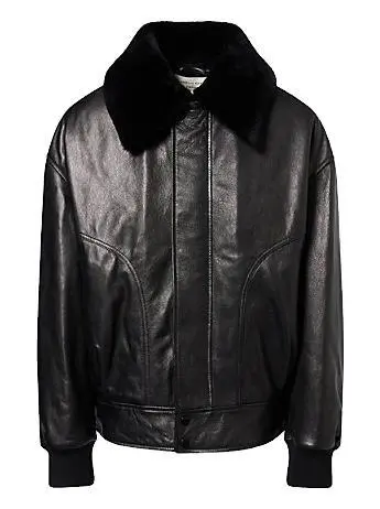 FRAME X Amelia Gray Leather Bomber Jacket - Black