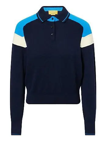 Guest In Residence Alpine Collegiate Polo Cashmere Jumper - Midnight Combo