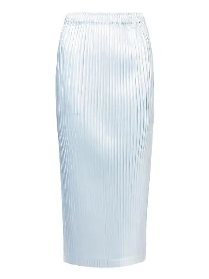 Issey Miyake Glossed Metal Pleats Knitted Midi Skirt - Pale Blue