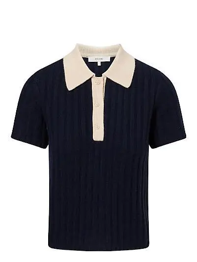 FRAME Contrast Trim Knitted Cashmere Polo Jumper - Navy Multi