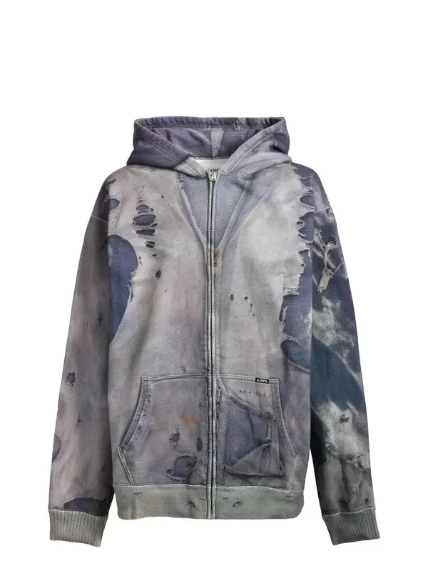 KAMIYA Distressed Zip-up Hoodie - Blue