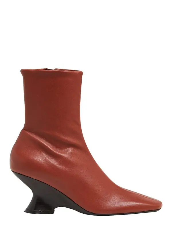 Dries Van Noten Leather Curved-heel Booties - Brique
