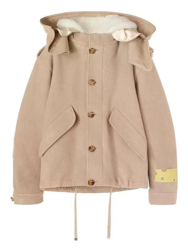 Off-White Hooded Short Parka Coat - Neutrals