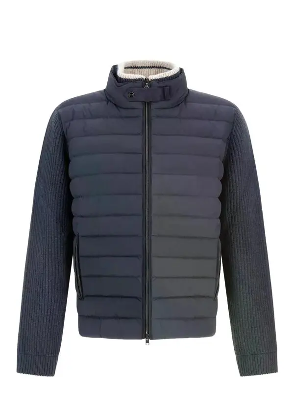 Herno Quilted Jacket With Ribbed Knit Sleeves - Blue