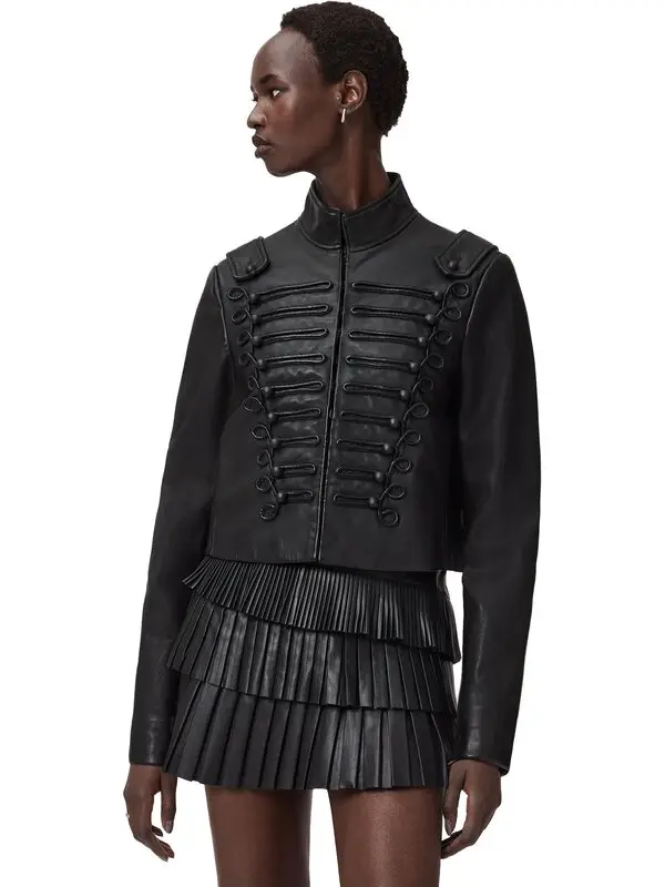 ALLSAINTS Rummy Cropped Leather Jacket - Black
