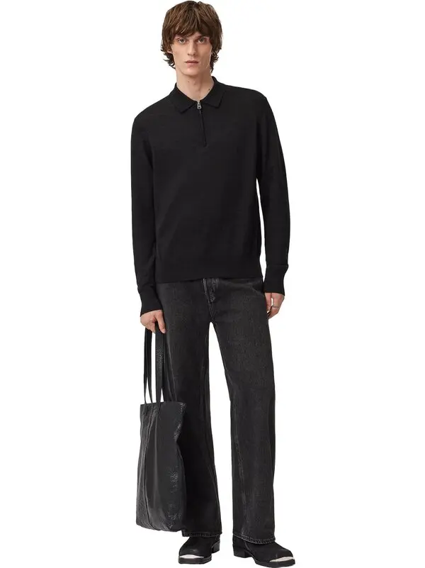 ALLSAINTS Albany Merino Ramskull Polo - Cinder Black
