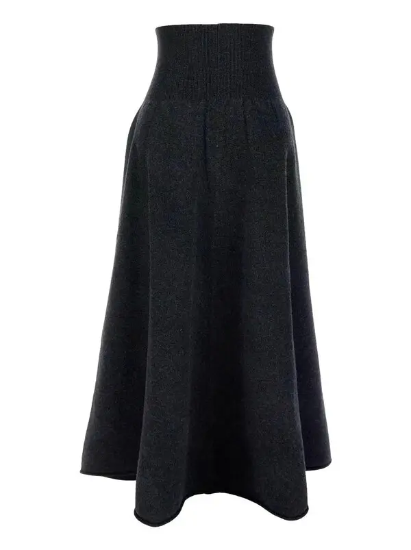 EXTREME CASHMERE X Ribbed Waist A-line Skirt - Black