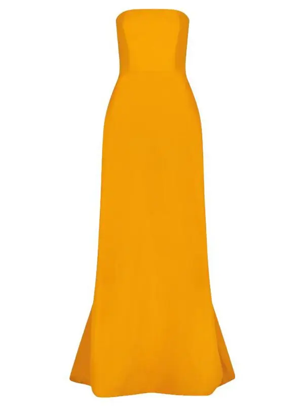 Lela Rose Taffeta Strapless Gown With Bustle Detail - Orange