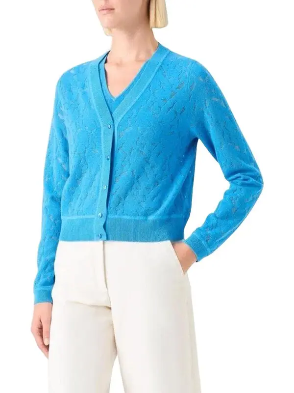 Akris Whitecaps Knit V-neck Cardigan - Twilight