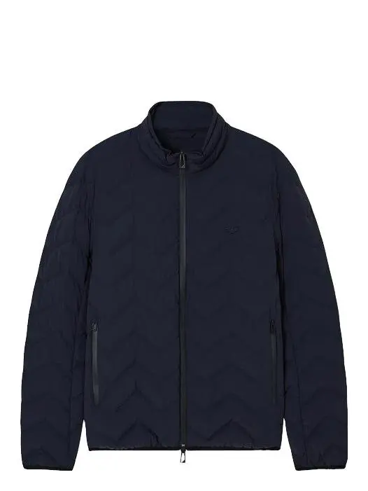 Emporio Armani Chevron Quilted Nylon Spandex Down Jacket - Navy