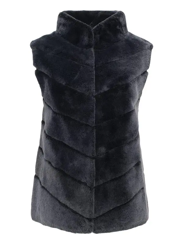 Gorski Chevron Lamb Shearling Vest - Black Snow