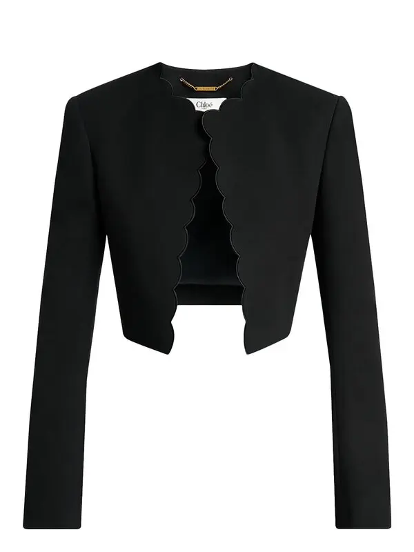 Chloé Scalloped Cotton Calvary Crop Jacket - Black