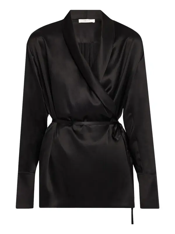 THE ROW Eivie Silk Wrap Blouse - Black