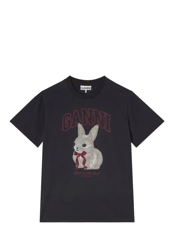 GANNI Rabbit Organic Cotton T-shirt - Black