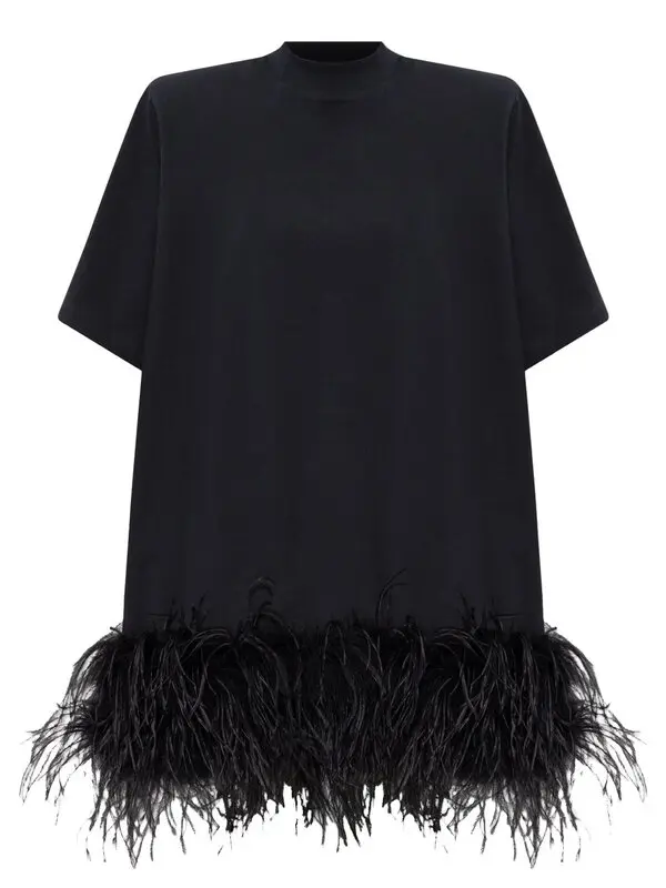 Attico Feather Trimmed Mini Dress - Black