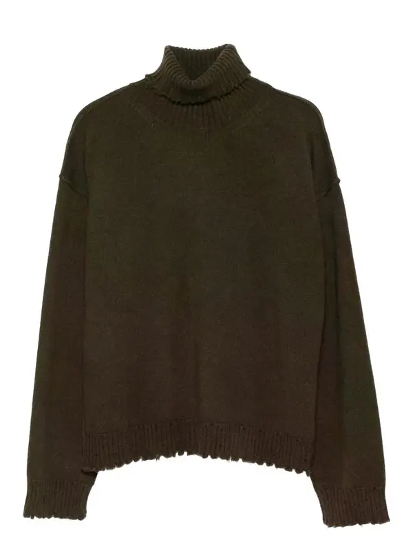 UMA WANG Turtleneck Frayed-hem Sweater - Green