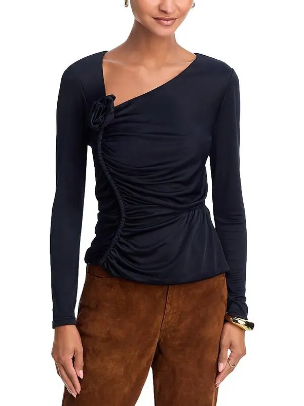 Farm Rio Asymmetrical Rosette Top - Black