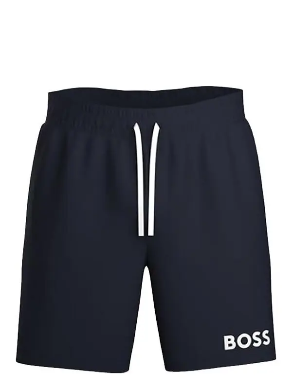 BOSS Ease Cotton Logo Print Regular Fit Shorts - Dark Blue