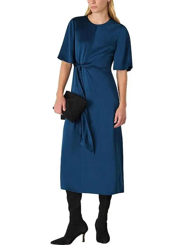 Whistles Satin Twist Waist Midi Dress - Blue