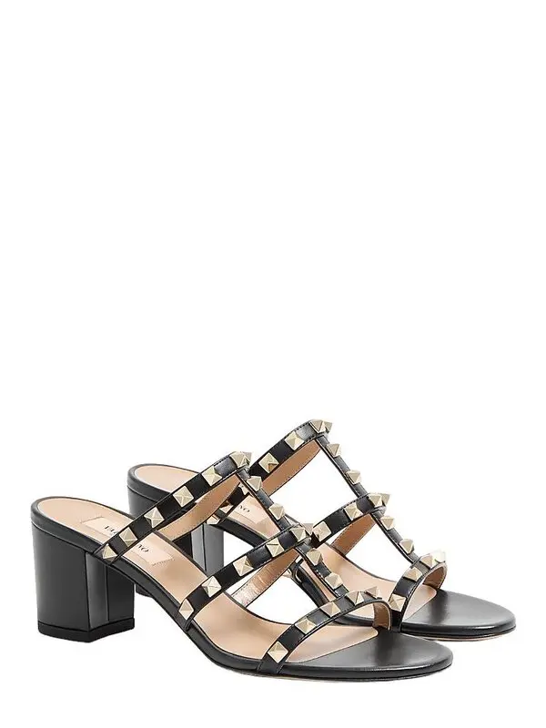 Valentino Garavani Rockstud Block Heel Slides - Black