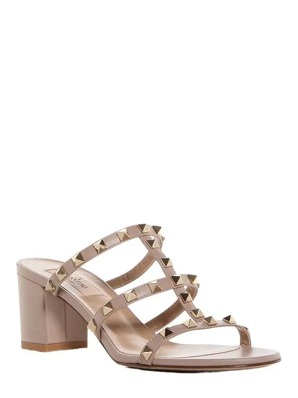 Valentino Garavani Rockstud Block Heel Slides - Poudre