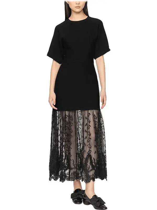 Sea Diane Knit Lace Dress - Black