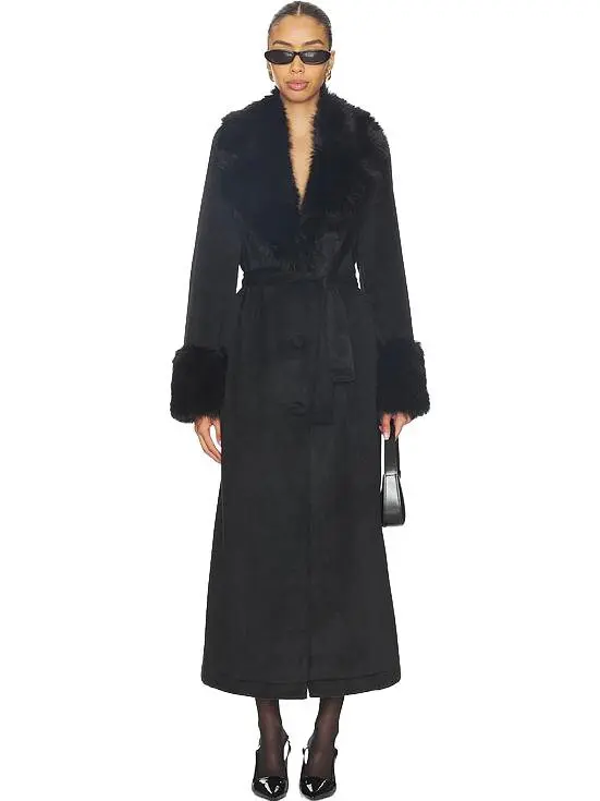 Show Me Your Mumu Checkroom Faux Fur Coat - Black With Faux Fur