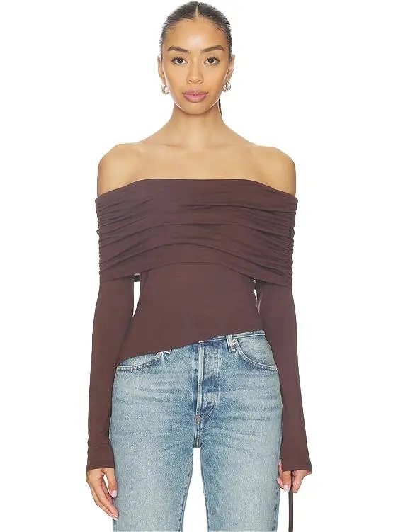 MORE TO COME Off-shoulder Top - Dark Brown