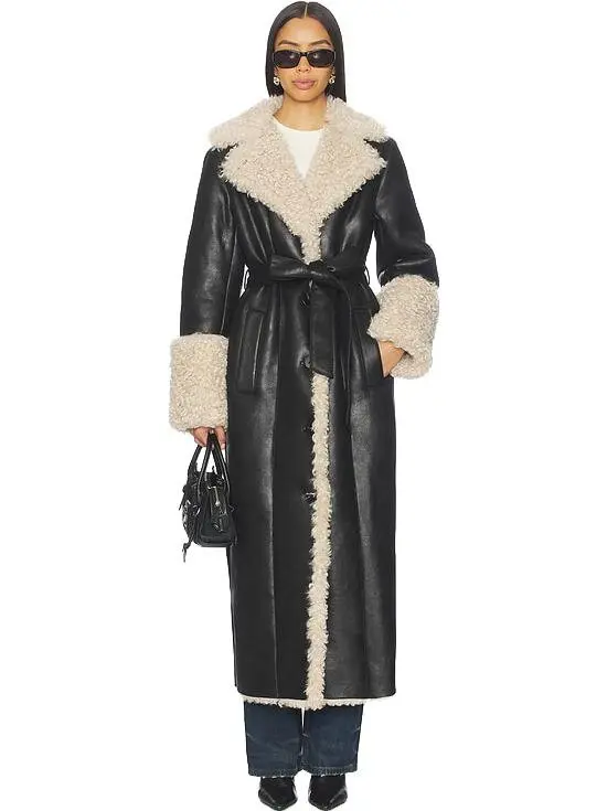 LAMARQUE Polly Faux Fur Trench Coat - Black & Beige