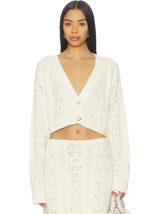 GUIZIO Noah Cable Crop Cardigan - Snow White