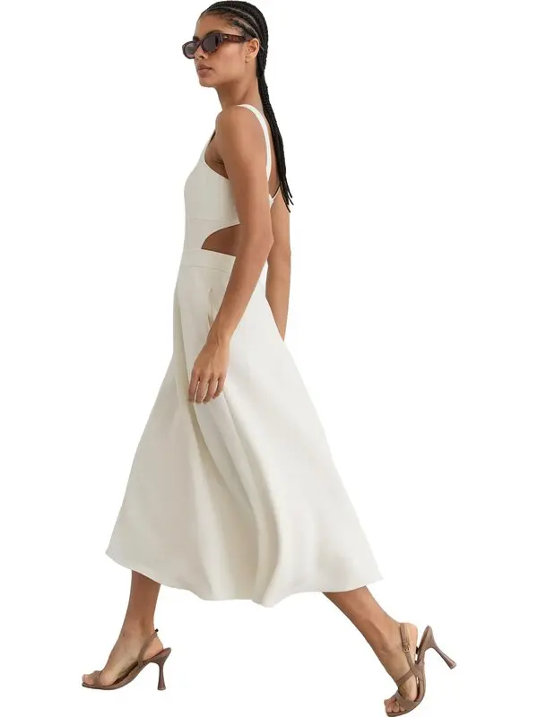 REISS Dina Waisted Cut-out Twill Midi Dress - Ivory